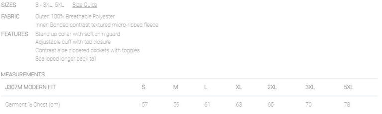 Mens jacket style and size chart | Simmental Australia